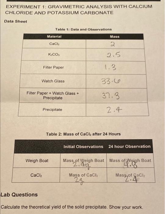 Solved EXPERIMENT 1: GRAVIMETRIC ANALYSIS WITH CALCIUM | Chegg.com
