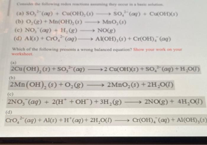 Solved (a) SO32−(aq)+Cu(OH)2(s) SO42−(aq)+Cu(OHD(s) (b) O2( | Chegg.com