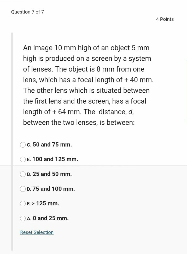Solved Question 7 of 7 4 Points An image 10 mm high of an | Chegg.com
