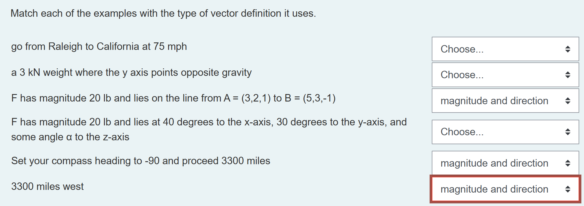 Solved Match each of the examples with the type of vector | Chegg.com
