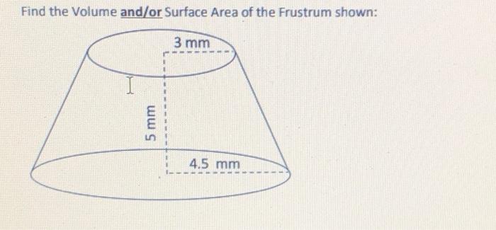 Solved Find the Volume and/or Surface Area of the Frustrum | Chegg.com