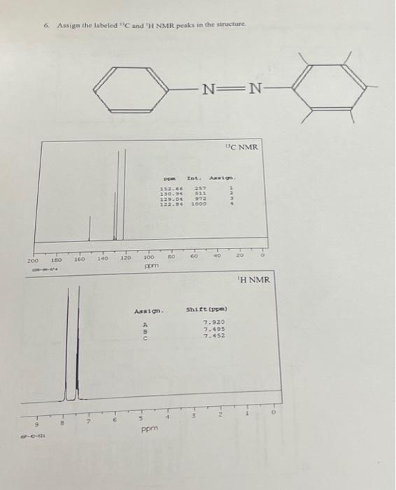 Solved 6. Assign the labeled 12C and 1H NMR peaks in the | Chegg.com