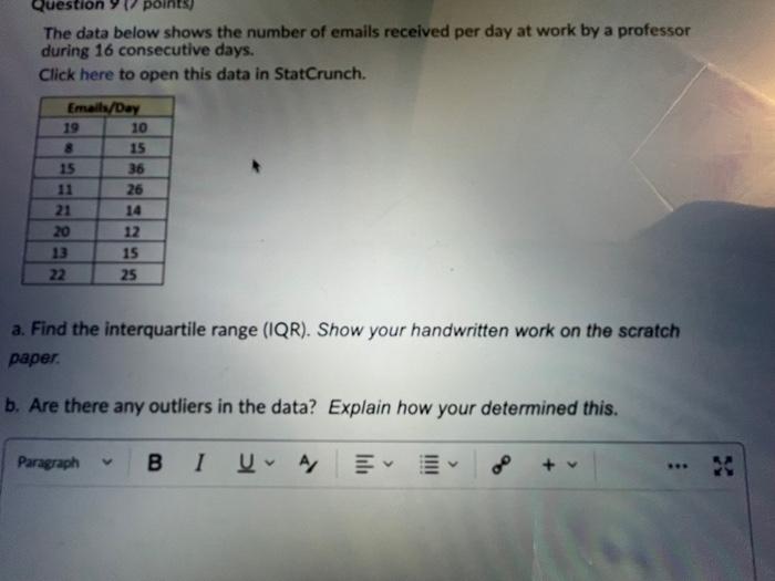 Solved The data below shows the number of emails received | Chegg.com