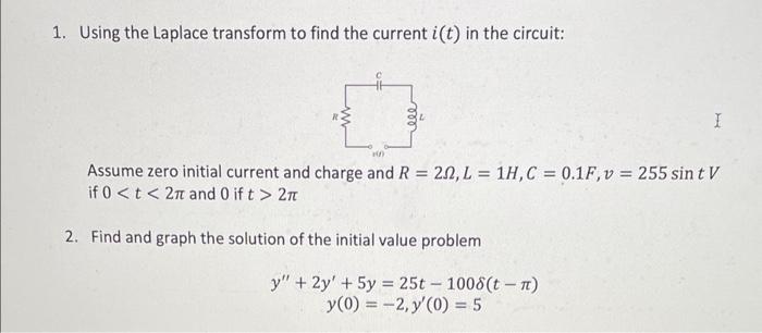 Solved 1. Using the Laplace transform to find the current | Chegg.com