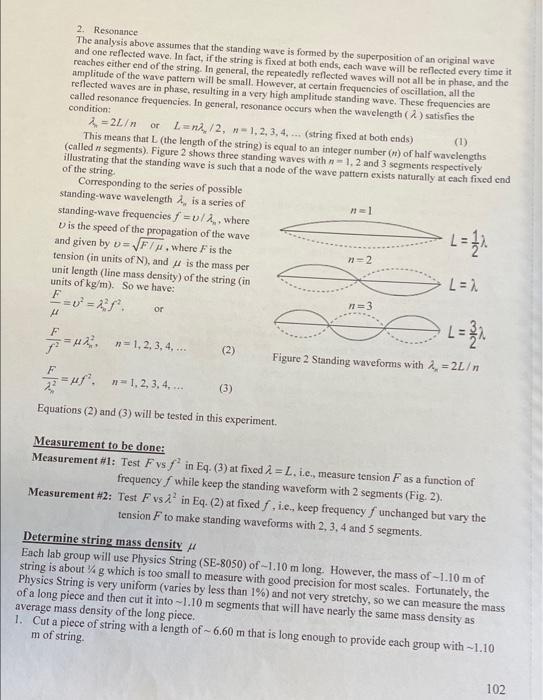 Solved String mass density u (kg/m) Table 1 Measured string | Chegg.com