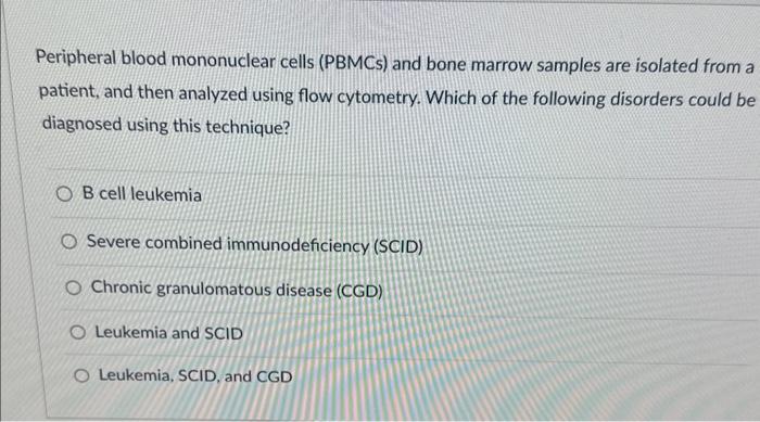 Solved Peripheral blood mononuclear cells (PBMCs) and bone | Chegg.com
