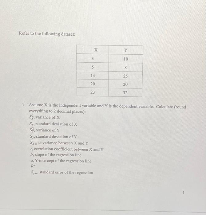 Refer to the following dataset: 1. Assume X is the | Chegg.com
