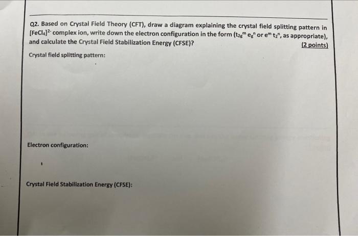 Solved Q2. Based on Crystal Field Theory (CFT), draw a | Chegg.com