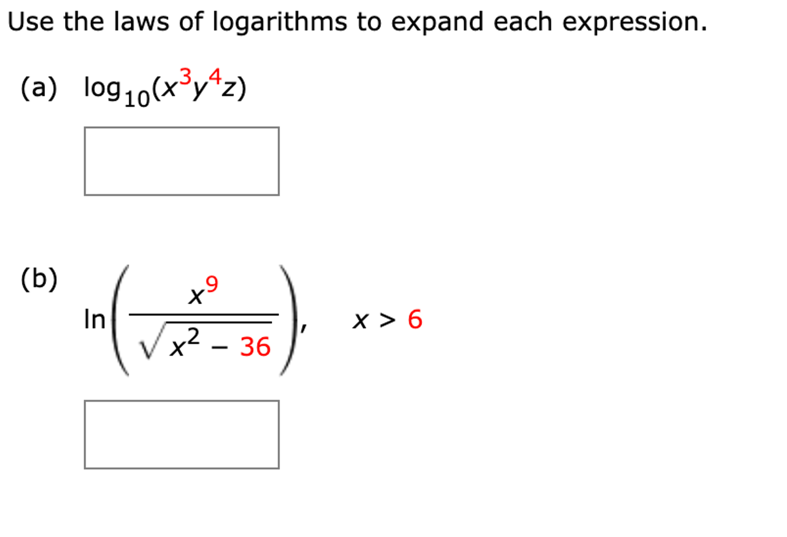 Solved Use the laws of logarithms to expand each | Chegg.com