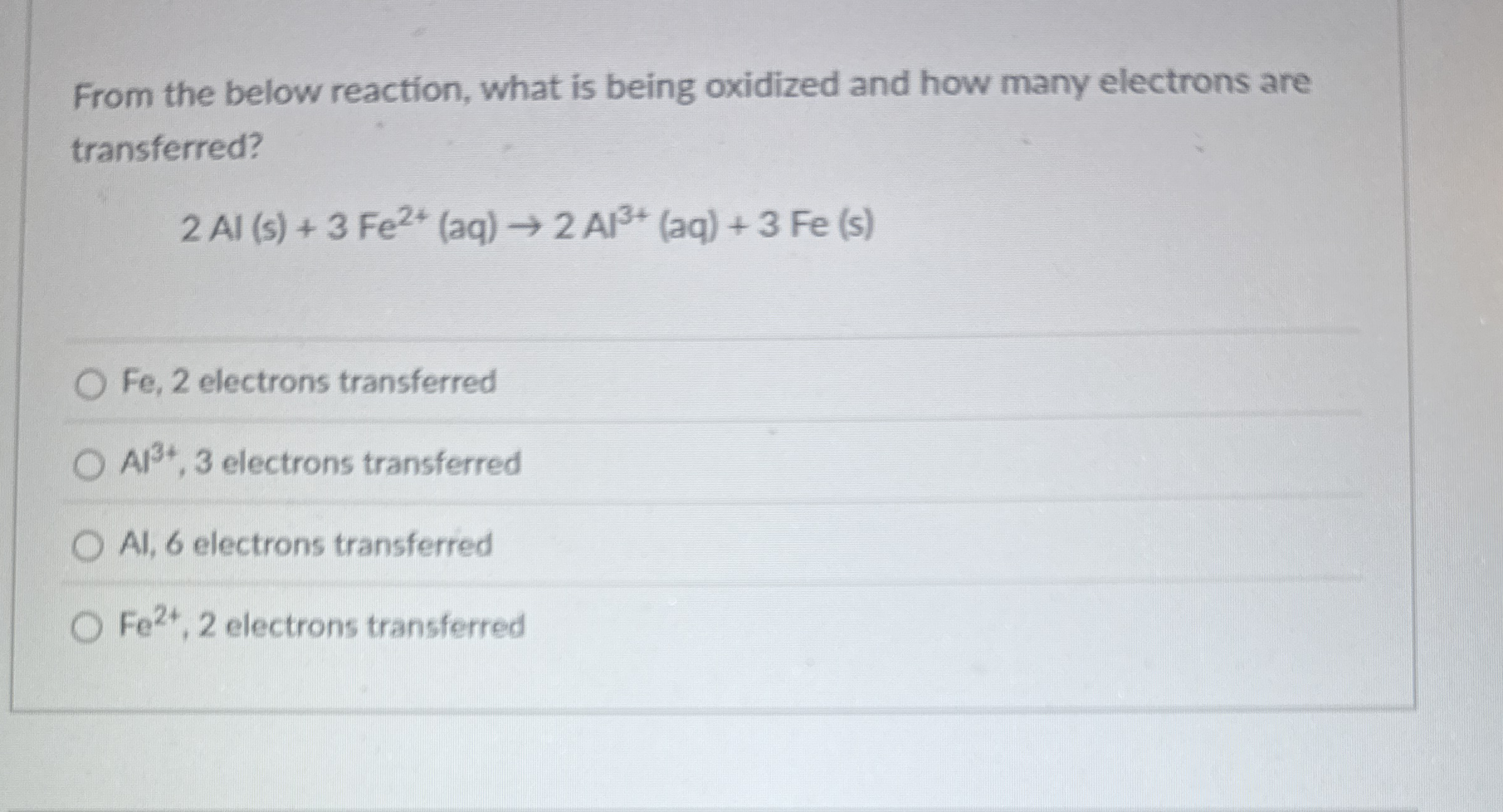 Solved From the below reaction, what is being oxidized and | Chegg.com