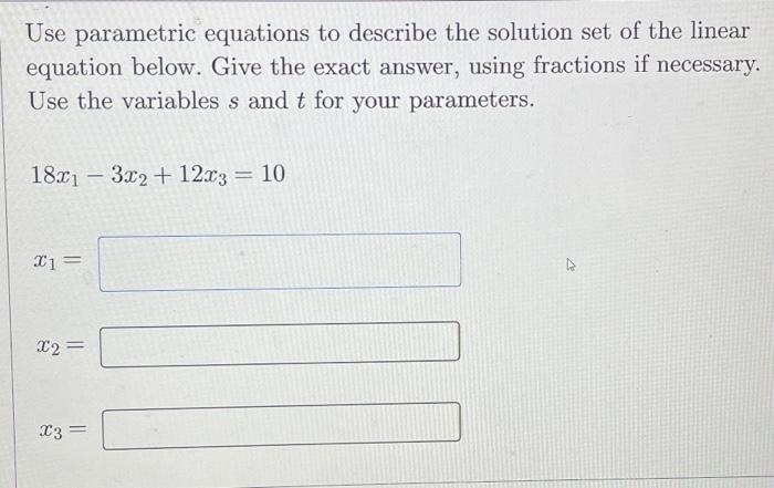 Solved Use parametric equations to describe the solution set | Chegg.com