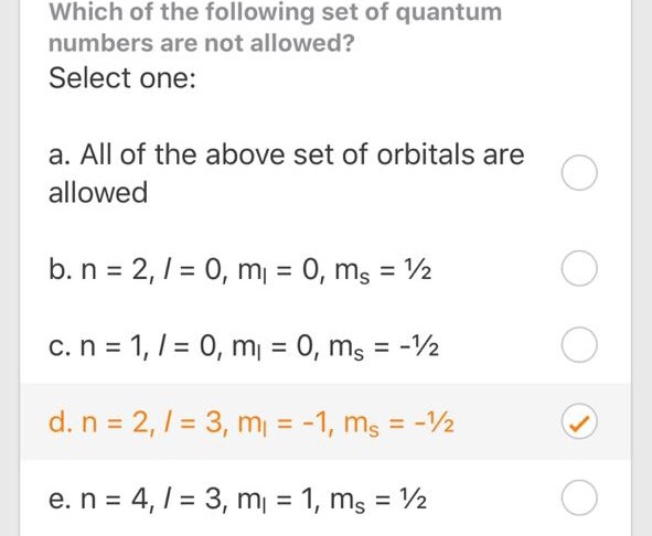 Solved Which of the following set of quantum numbers are not | Chegg.com