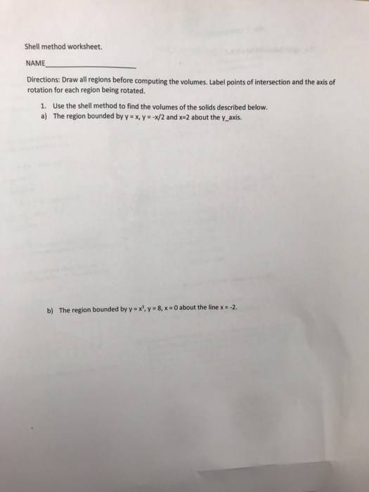 Solved Shell method worksheet. NAME Directions: Draw all | Chegg.com