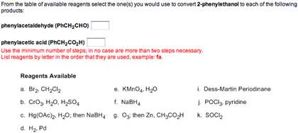 Solved From the table of available reagents select the | Chegg.com