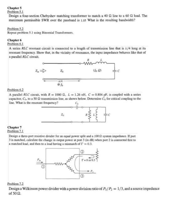 Solved Chapter 5 Problem 5.I Design a four-section Chebyshev | Chegg.com