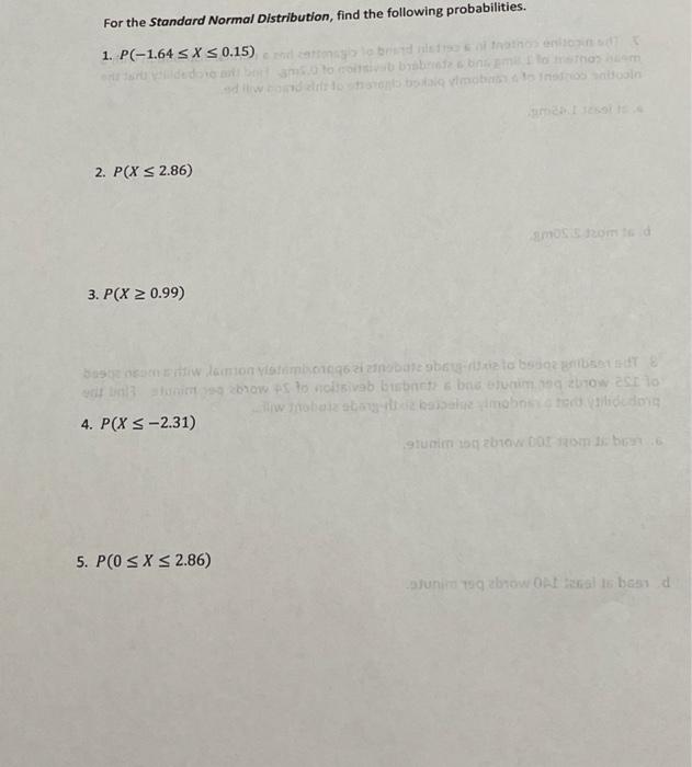 Solved For the Standard Normal Distribution, find the | Chegg.com