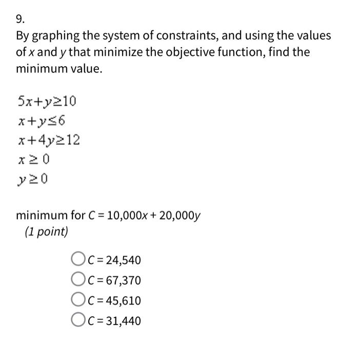 Solved 9. By graphing the system of constraints, and using | Chegg.com