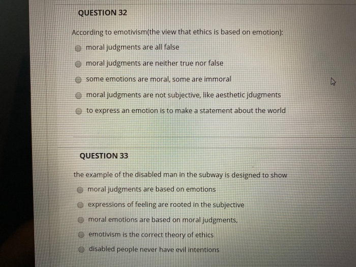 Solved QUESTION 32 According to emotivism(the view that | Chegg.com