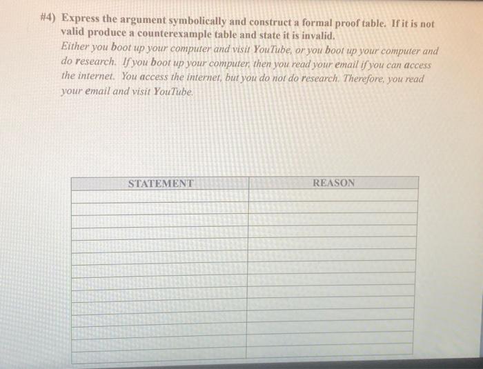 Solved # 4) Express the argument symbolically and construct | Chegg.com