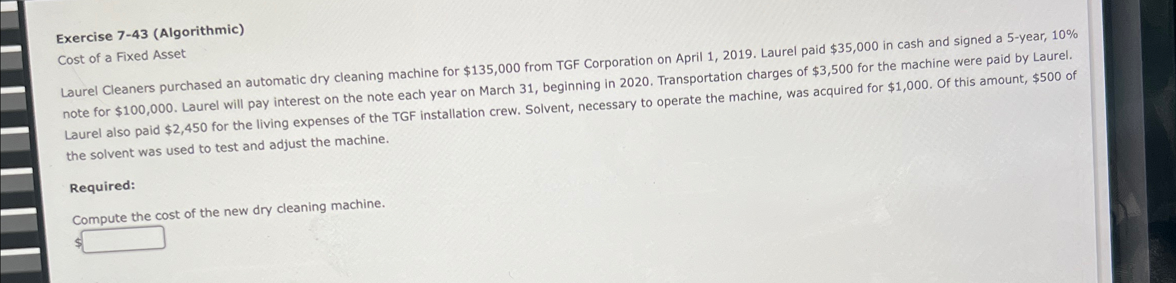 Solved Exercise 7-43 (Algorithmic)Cost of a Fixed | Chegg.com