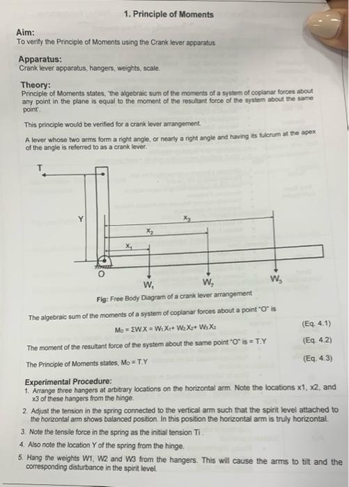 Solved Aim: To verify the Principle of Moments using the | Chegg.com