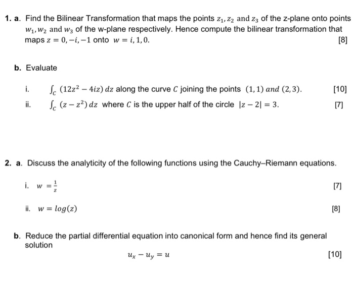 Solved 1. a. Find the Bilinear Transformation that maps the | Chegg.com