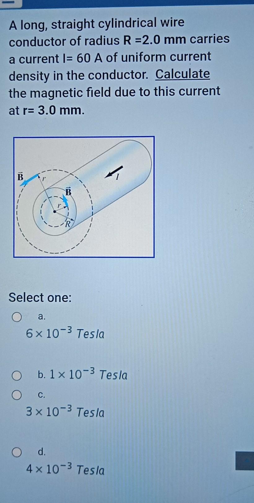 Solved A long, straight cylindrical wire conductor of radius | Chegg.com