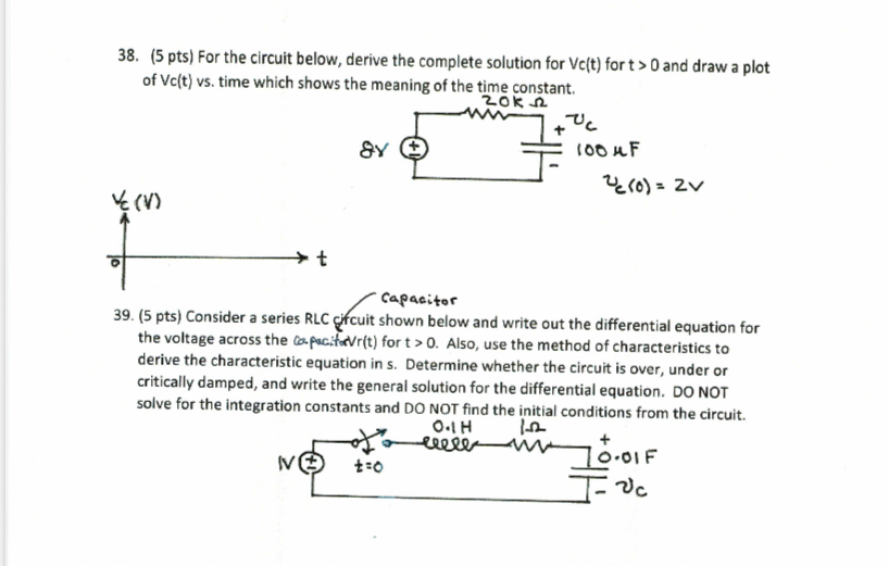 Solved (5 ﻿pts) ﻿For the circuit below, derive the complete | Chegg.com