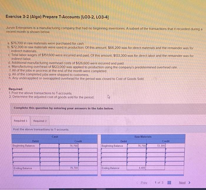 Solved Exercise 3-2 (Algo) Prepare T-Accounts [LO3-2, LO3-4) | Chegg.com