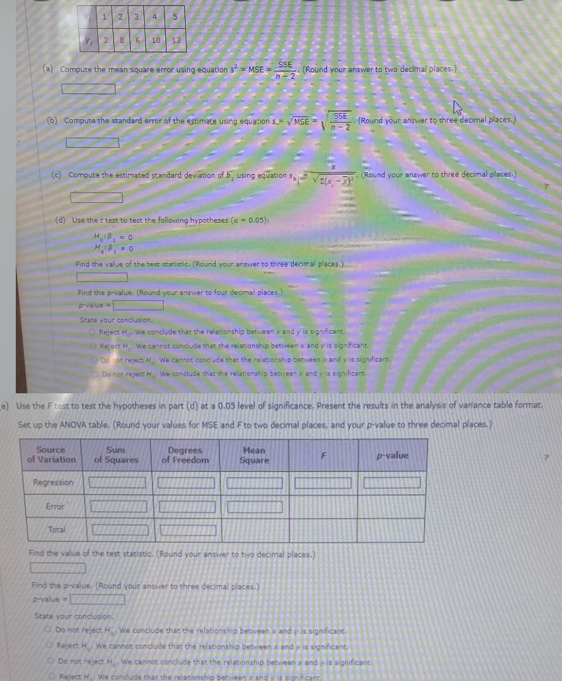Solved \table[[,1,2,3,4,5],[yi,2,8,6,10,13]](a) ﻿Compute the | Chegg.com