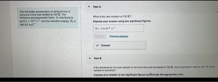 Solved Part A The First Order Isomerization Of Cis But 2 Ene