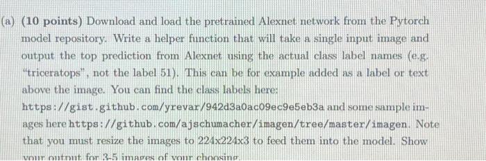 Solved a) (10 points) Download and load the pretrained | Chegg.com