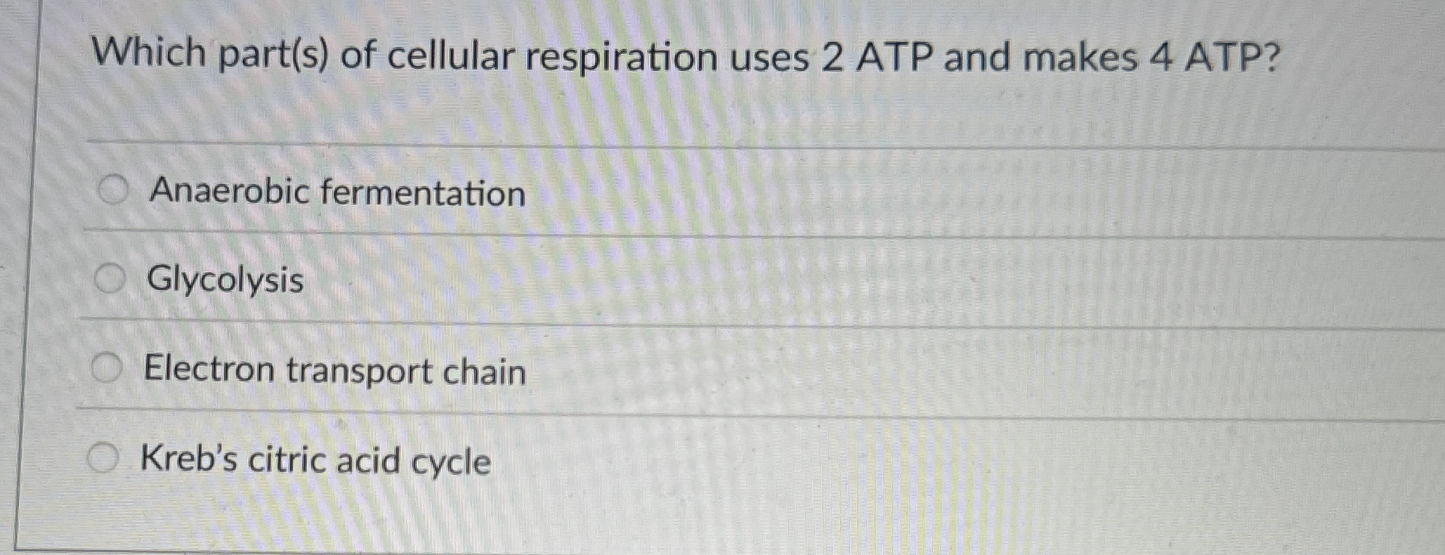 Solved Which part(s) ﻿of cellular respiration uses 2 ﻿ATP | Chegg.com