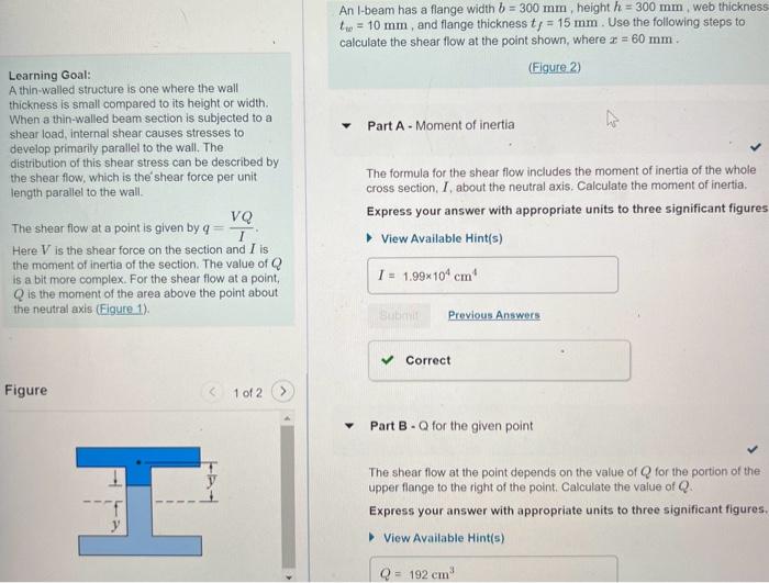 Solved An I-beam has a flange width b=300 mm, height h=300 | Chegg.com
