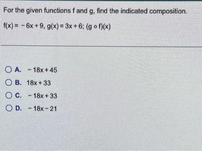 Solved For the given functions f and g, find the indicated | Chegg.com