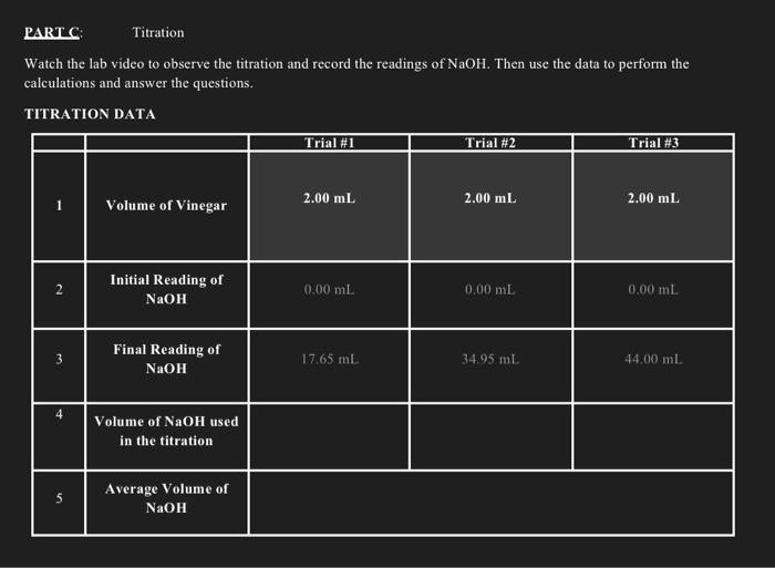 Solved CHEM104 Part C TitrationQuestion:a) volume of NaOH | Chegg.com