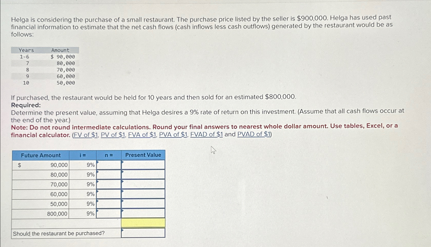 Solved Helga is considering the purchase of a small | Chegg.com