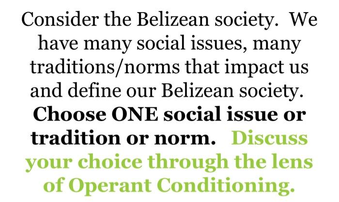 350-400 words Minimum Consider the Belizean | Chegg.com