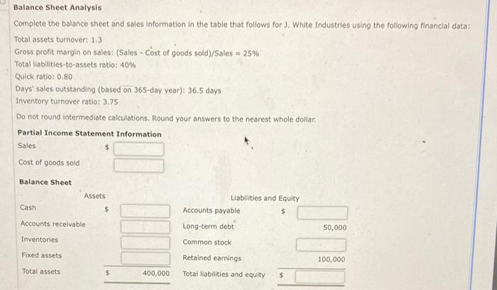 Solved Balance Sheet Analysis Complete the balance sheet and | Chegg.com