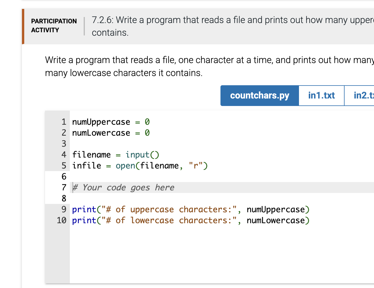 Solved 7.2.6: Write a program that reads a file and prints | Chegg.com