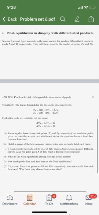 Solved 4. Nash equilibrium in duopoly with differentiated | Chegg.com
