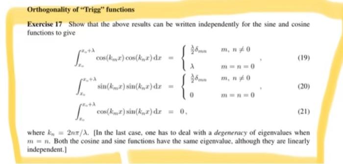 Solved Orthogonality of "Trigg" functions Exercise 17 Show | Chegg.com