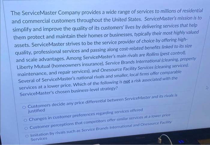 The ServiceMaster Company provides a wide range of | Chegg.com
