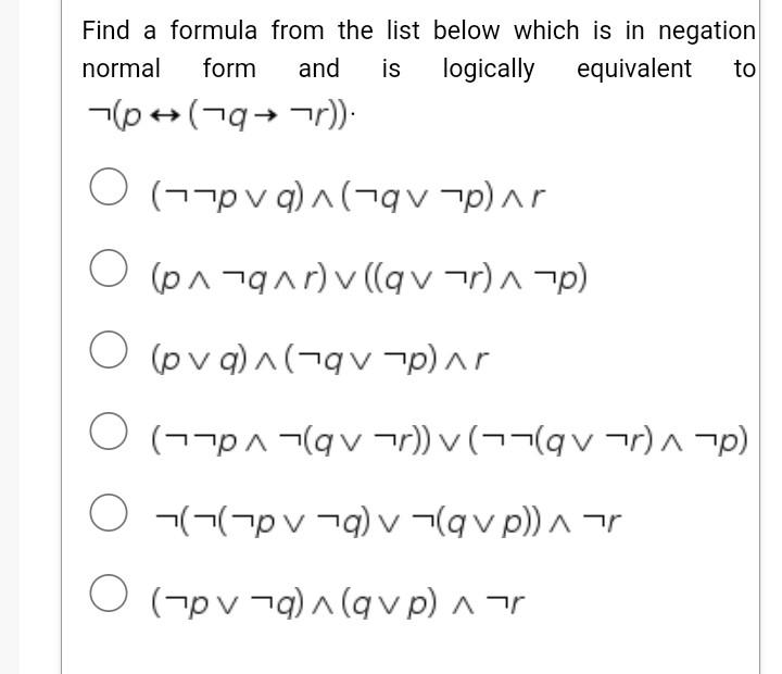 Solved Find a formula from the list below which is in | Chegg.com