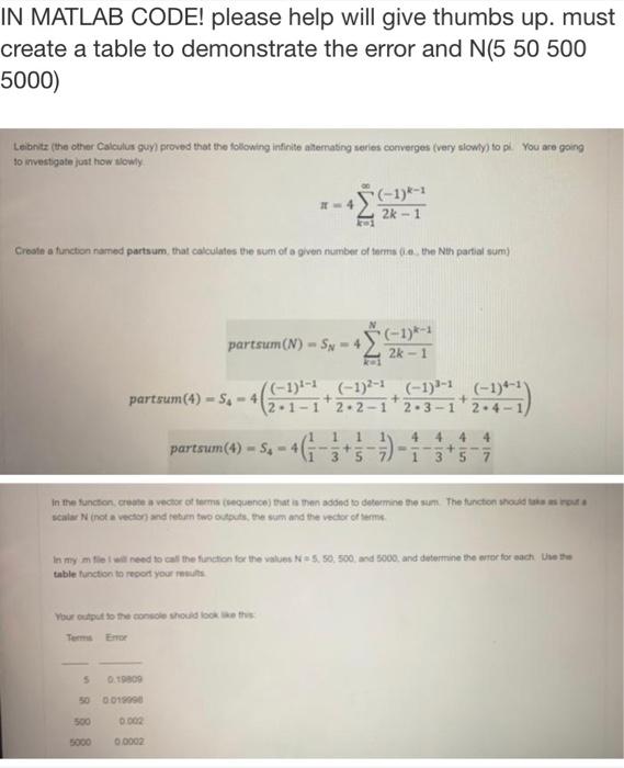 Solved IN MATLAB CODE! please help will give thumbs up. must | Chegg.com