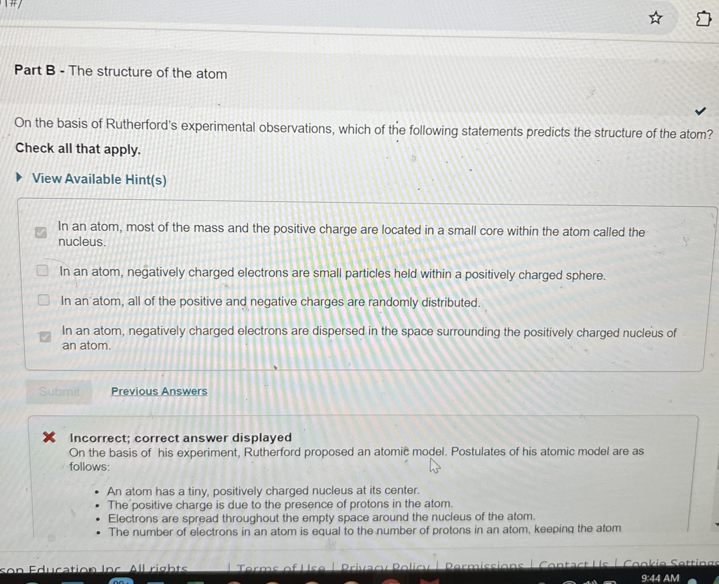 Solved Part B - ﻿The structure of the atomOn the basis of | Chegg.com