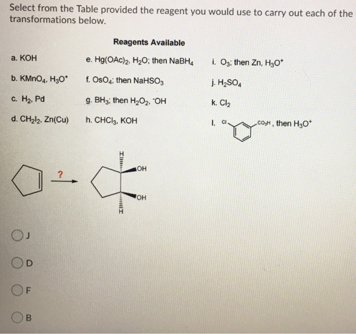 Solved Select form the table the reagent needed to carry out | Chegg.com