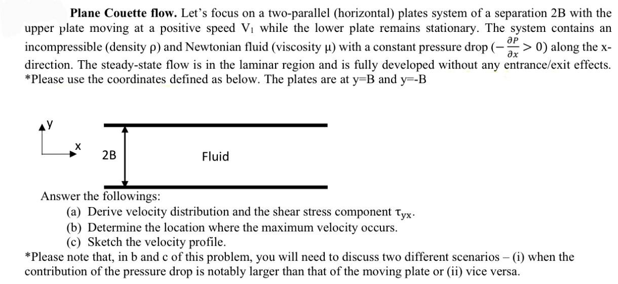 Solved Plane Couette flow. Let's focus on a two-parallel | Chegg.com