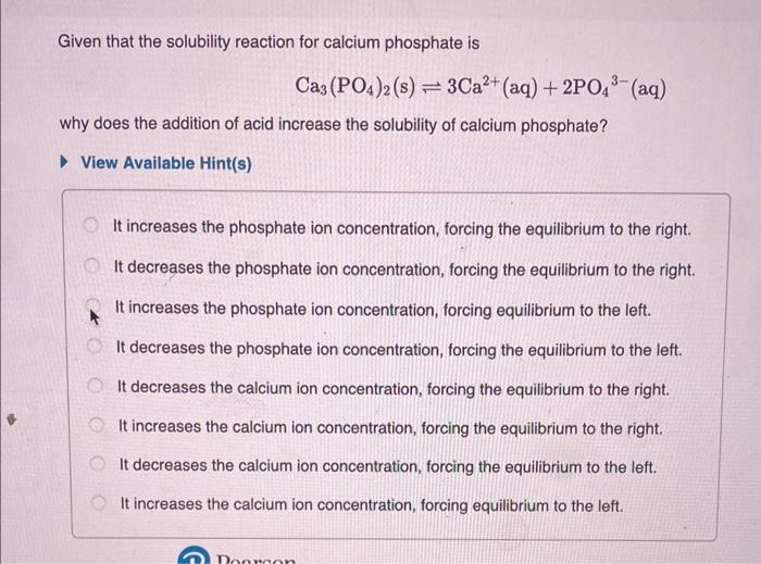 Solved Given that the solubility reaction for calcium | Chegg.com