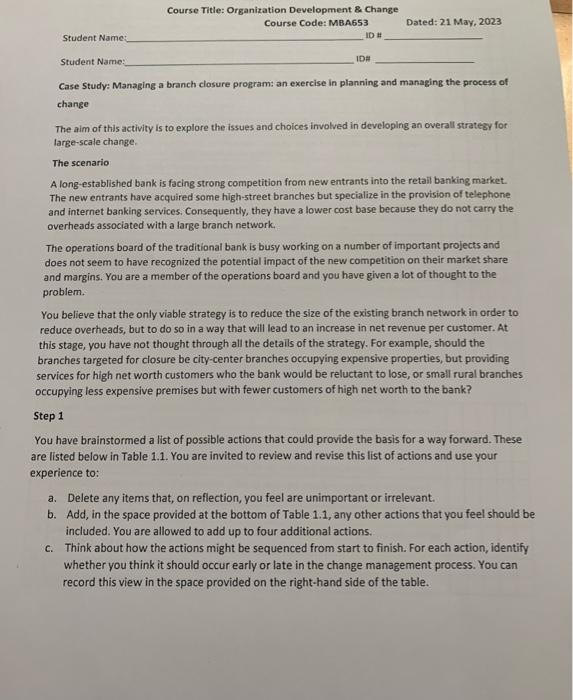 Solved Course Title: Organization Development 8 Change | Chegg.com